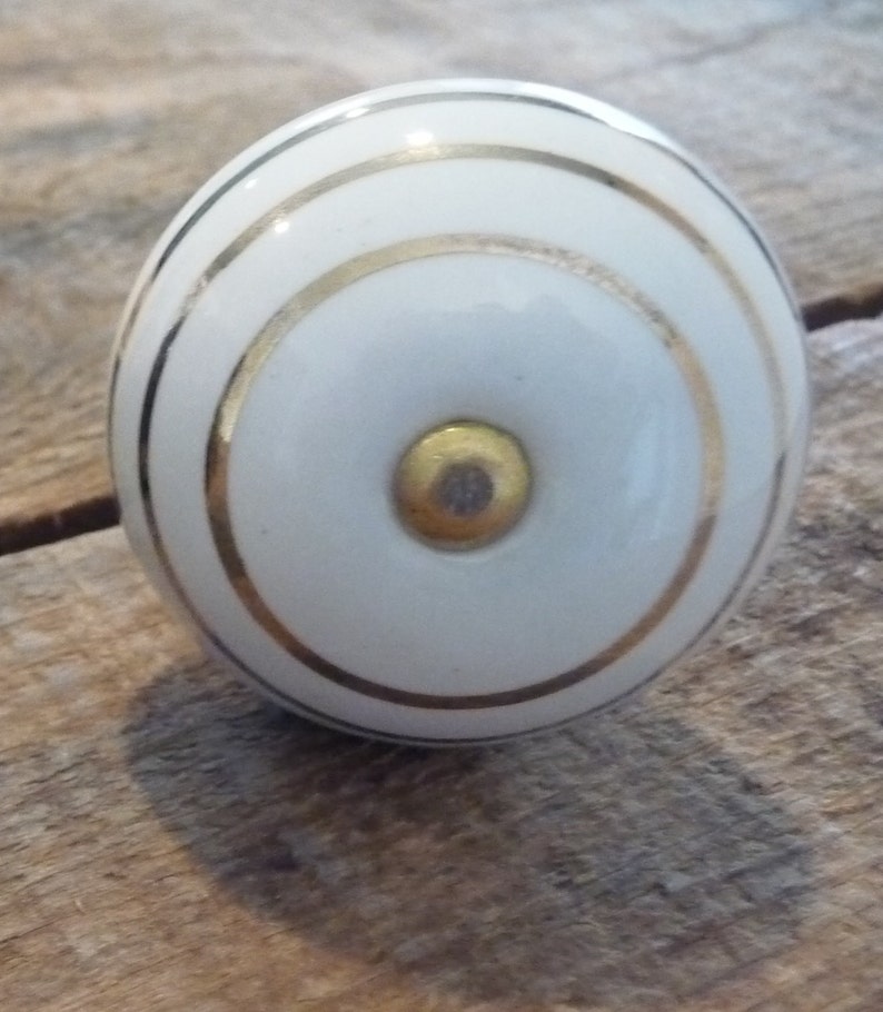 Black or White With Gold Round Ceramic Knob / Drawer Pull - Etsy