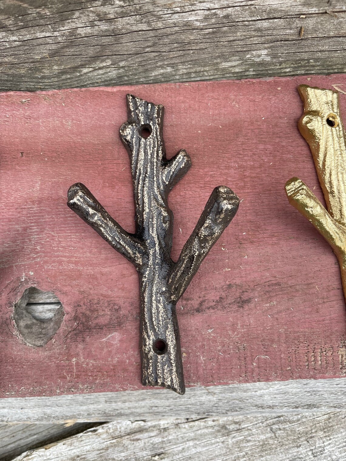 Rustic Tree Branch Wall Hook Cast Iron Metal or Gold or - Etsy