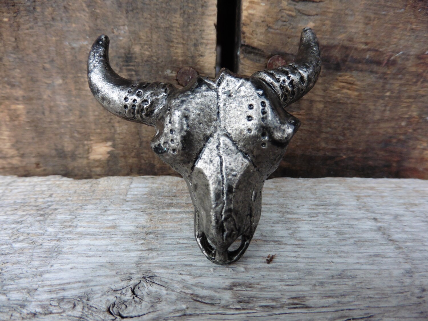 Metal STEER Skull KNOB Pewter Silver Western Country Decor | Etsy