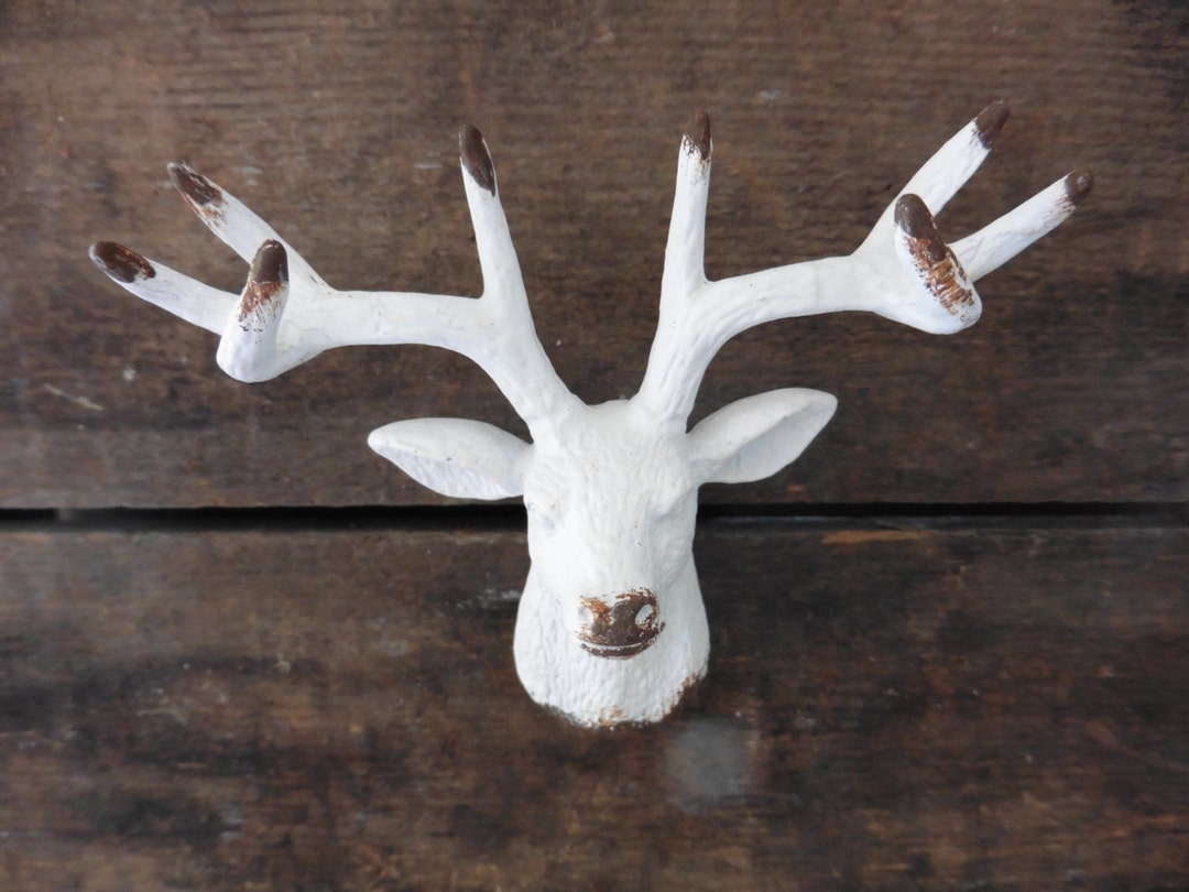 White DEER Head Metal KNOB - Drawer Pull - Cabinet - Rustic Animal ...