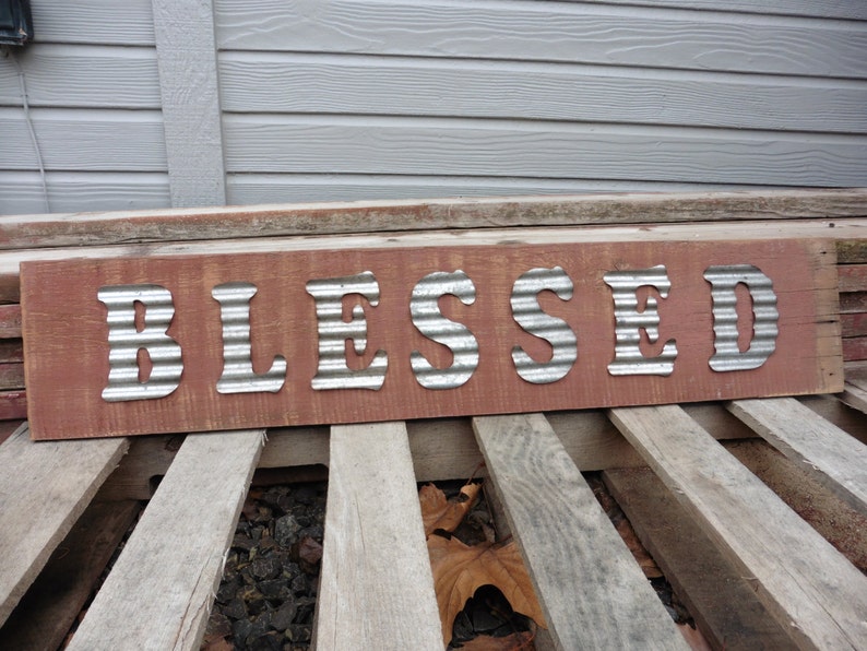 BLESSED SIGN Reclaimed Barn Wood Barnwood & Metal Letters | Etsy