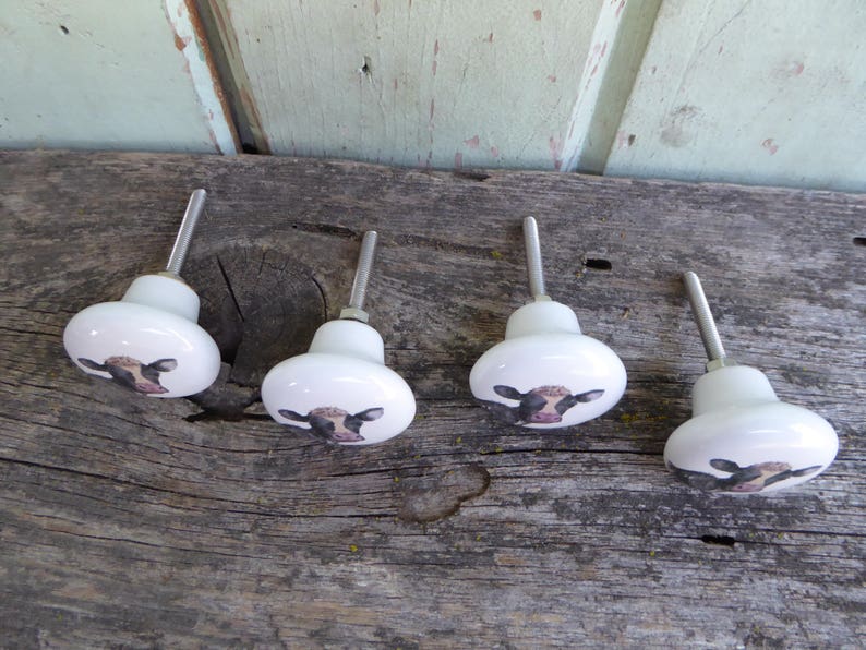 COW Ceramic Drawer Pull Knob Country Farm Dairy Animal Knob | Etsy