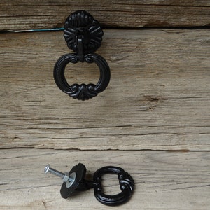 Solid Black Metal Ornate Ring Drawer Pull Knob Handle Vintage Inspired Old World Hardware DIY ...