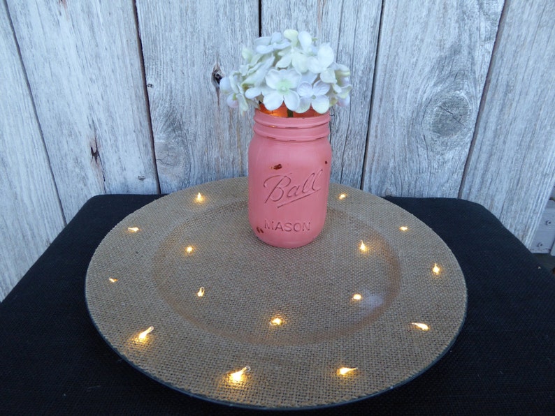 Burlap Charger Plate With Firefly Lights Rustic Wedding | Etsy
