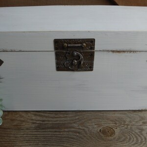 Decorative Wood Distressed White Trunk Chest Box Burlap Cards Sign ...