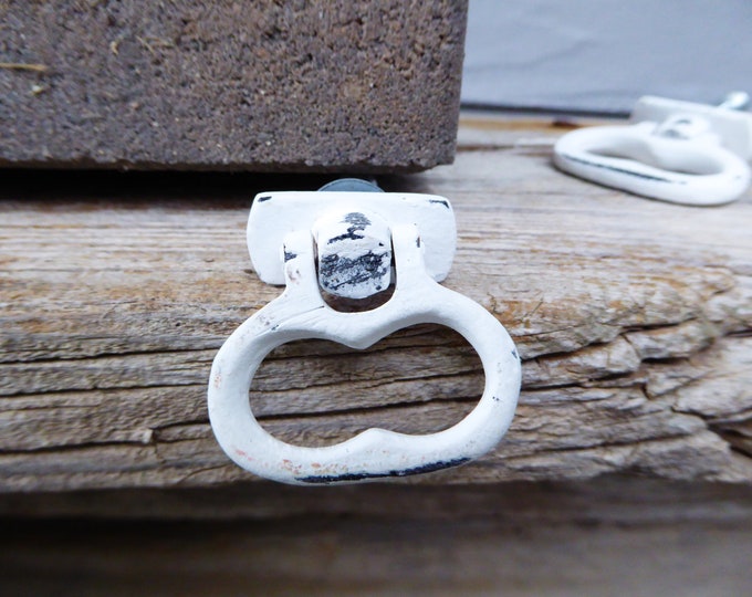 Distressed White Hinge Ring Pull Knob Drawer Pull Modern Urban ...