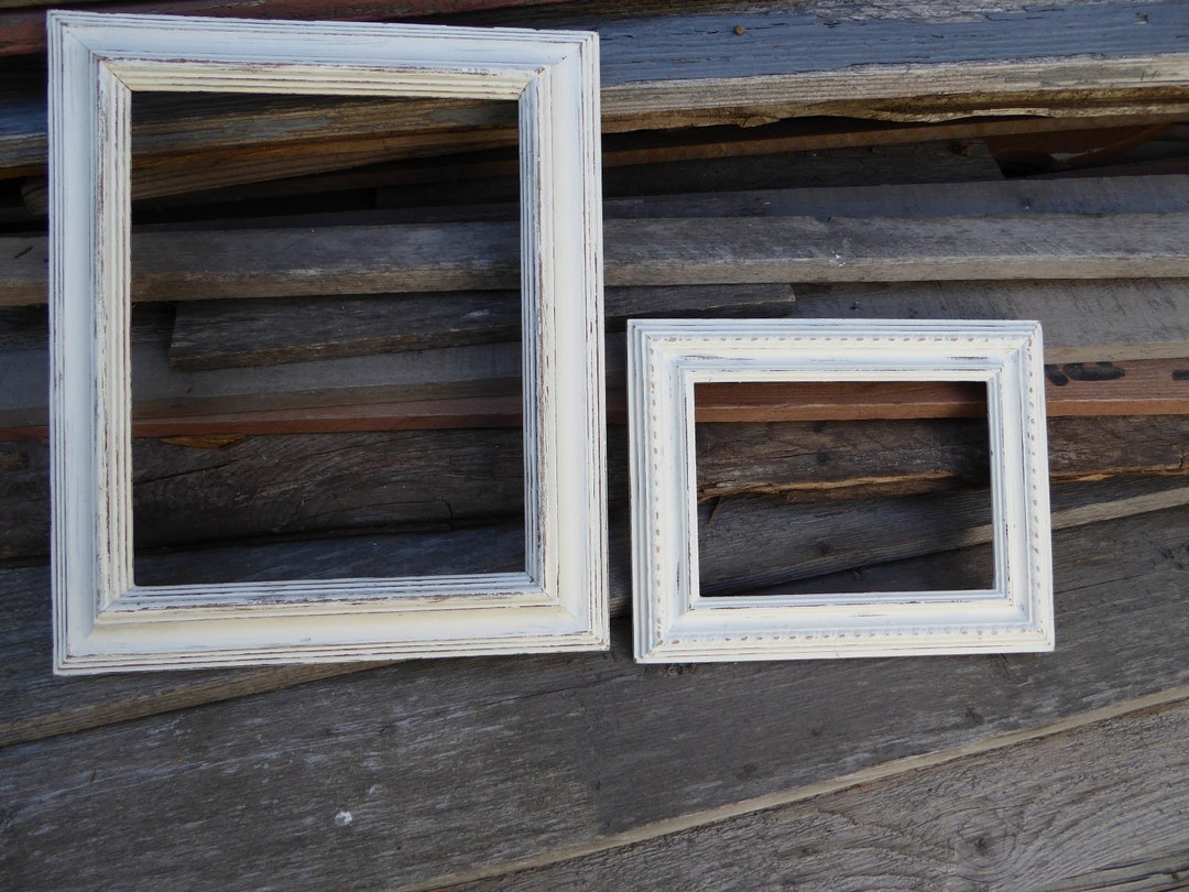 2 Hand Painted Creamy White Distressed Open Frames 8 X 10 & 5 X 7 Photo ...