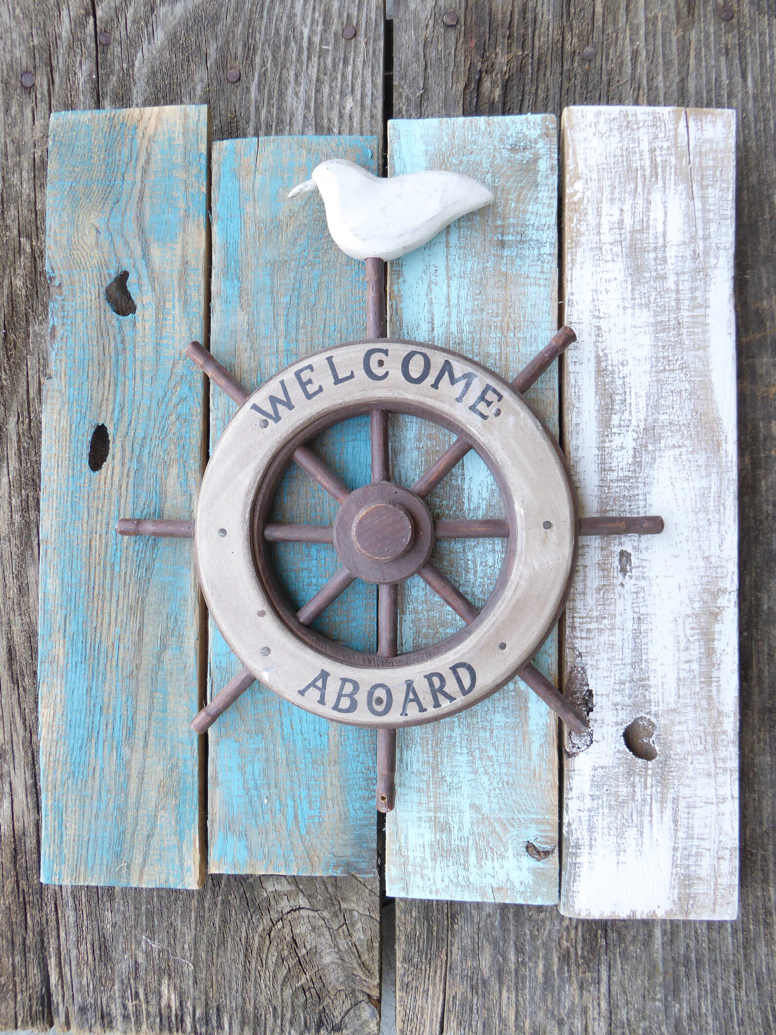 WELCOME ABOARD Sign Reclaimed Weathered Wood Sign Ship Wheel - Etsy