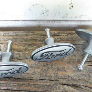 FORD Knob - Metal Silver With Black Script Logo Knob Drawer Pull - Auto ...