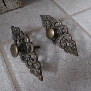 Antique Rustic Brass Knob With Ornate Backplate Drawer Pull Knob ...
