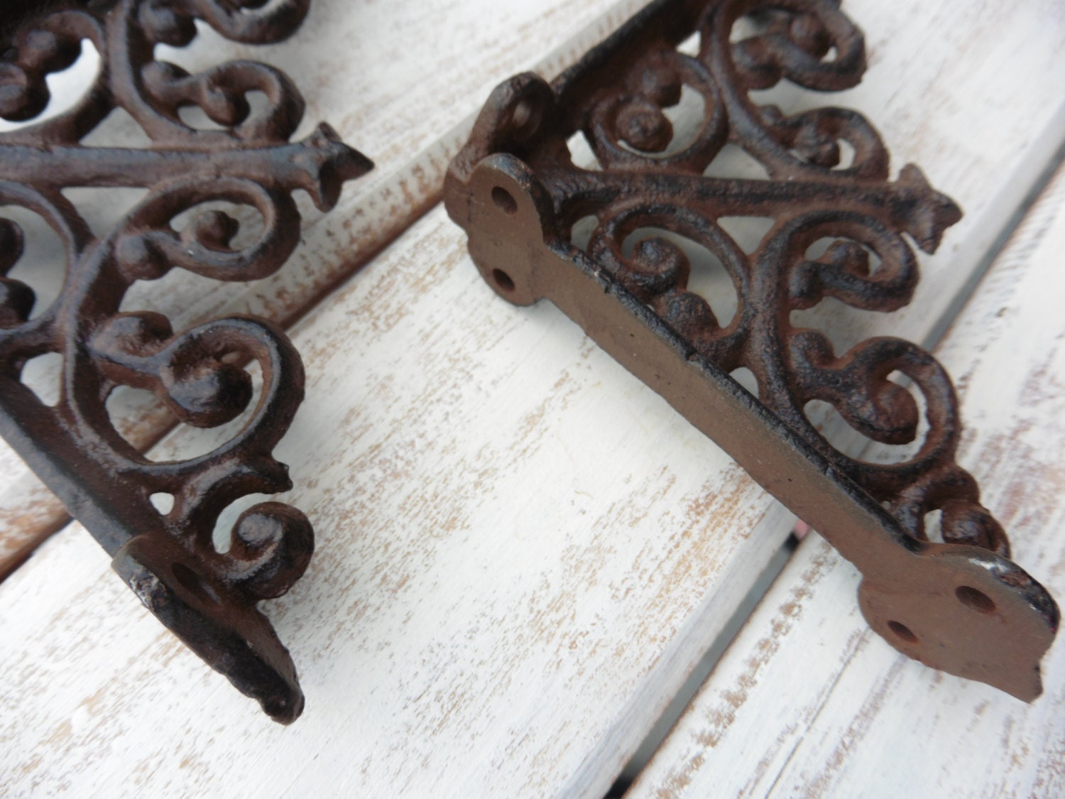 Set of 2 Small 4 SCROLL Shelf Brackets Cast Iron Brown - Etsy