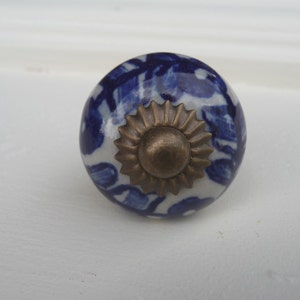 Cobalt Blue & White Ceramic Knob ~ Flower Floral Pattern ~ Shabby Chic ~ Drawer Pull - Rustic ...