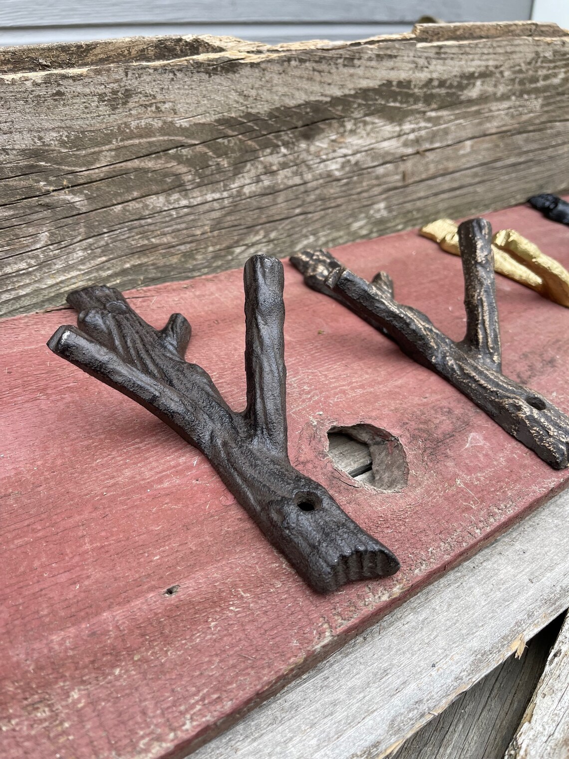 Rustic Tree Branch Wall Hook Cast Iron Metal or Gold or - Etsy