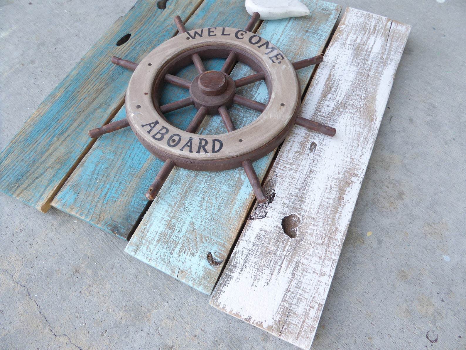 WELCOME ABOARD Sign Reclaimed Weathered Wood Sign Ship Wheel - Etsy
