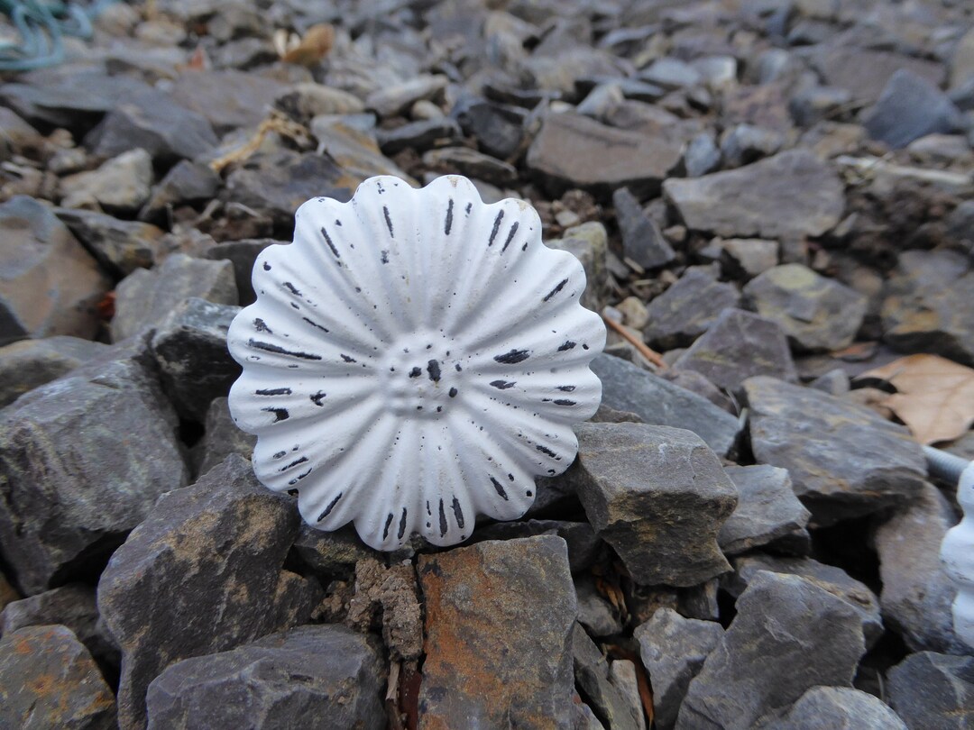 Large White Distressed Metal FLOWER Knob Drawer Pull Daisy Floral Cast ...
