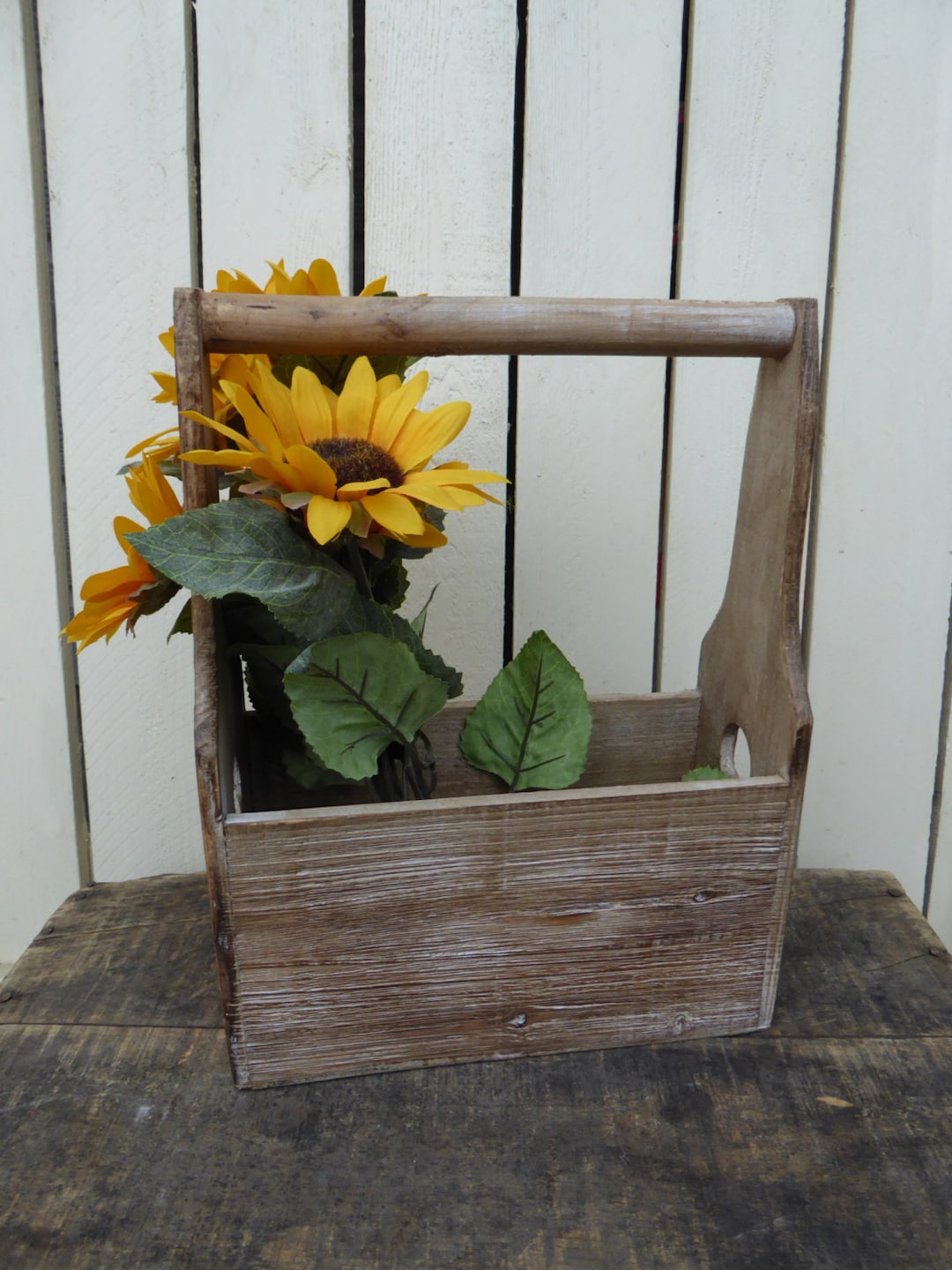 Distressed White Wash WOOD Box CRATE Tool Box Rustic Urban Farmhouse ...