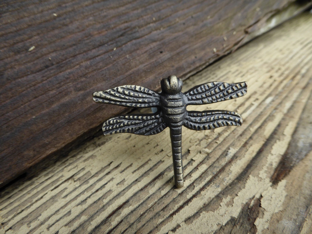 Rustic Antique Bronze DRAGONFLY Knob - Metal Drawer Pull - Cabinet - Cast Iron ~ Nature Outdoors ...