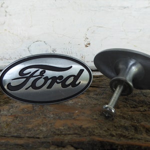 FORD Knob - Metal Silver With Black Script Logo Knob Drawer Pull - Auto ...