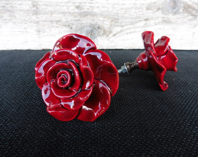 Knobs Rose Flower / Shabby Chic Dresser Knobs / Pink Ceramic Drawer ...