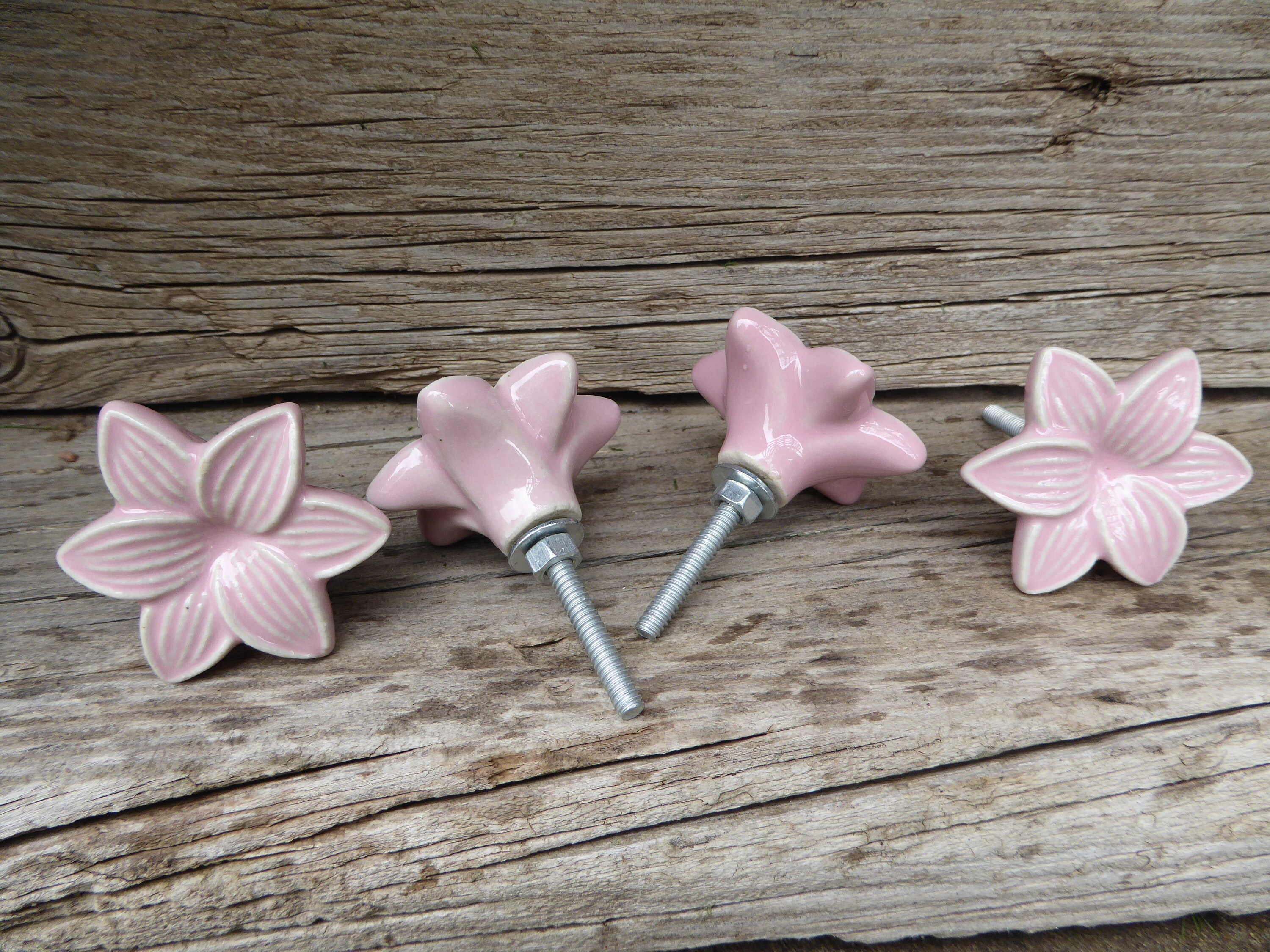 Pink LILY Embossed Flower Floral Ceramic Knob Drawer Pull Home Cottage ...
