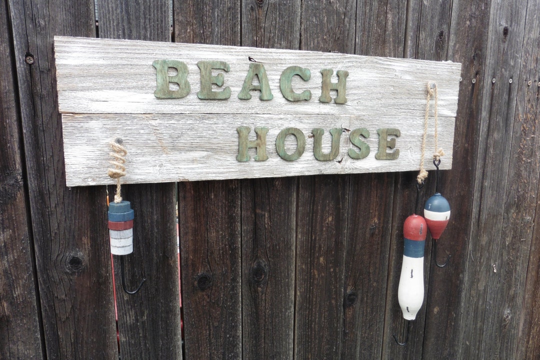BEACH HOUSE Sign ~ Reclaimed Weathered Wood Sign Wall Hanging Wood ...