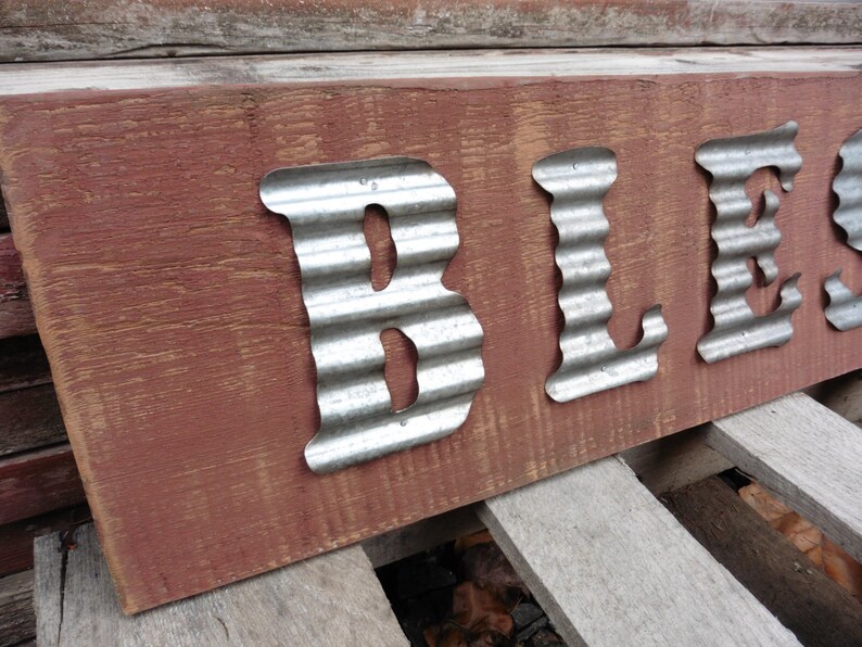 BLESSED SIGN Reclaimed Barn Wood Barnwood & Metal Letters | Etsy