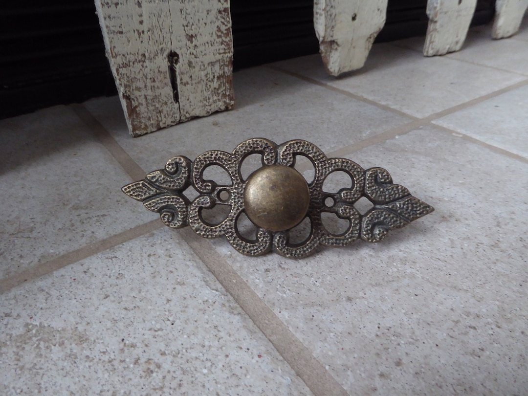 Antique Rustic Brass Knob With Ornate Backplate Drawer Pull Knob ...