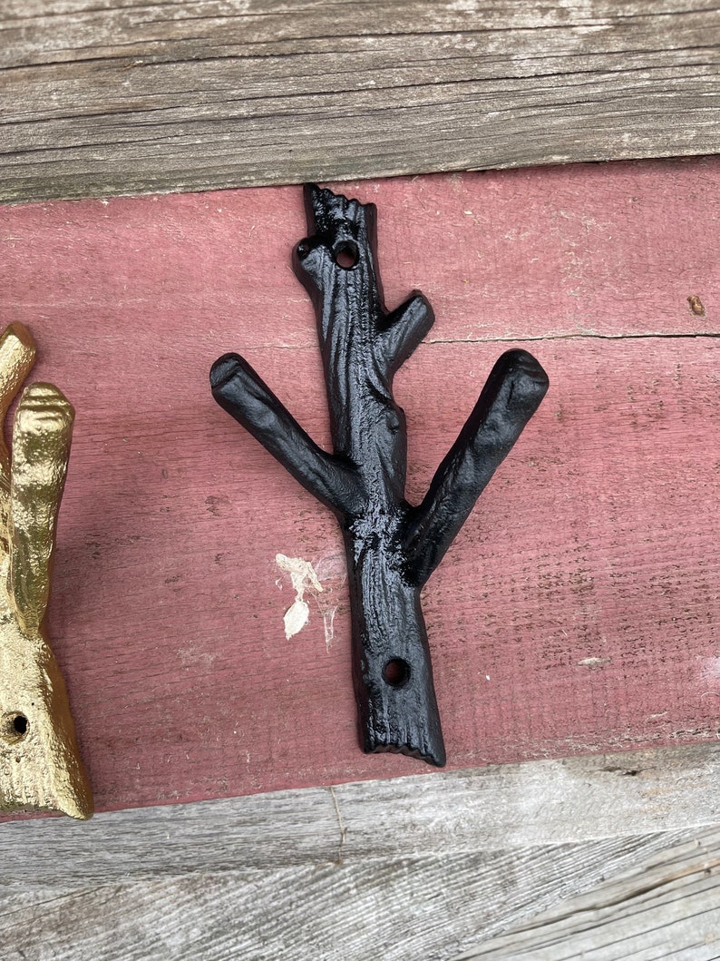 Rustic Tree Branch Wall Hook Cast Iron Metal or Gold or - Etsy