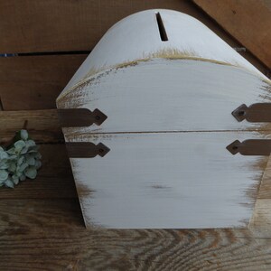 Decorative Wood Distressed White Trunk Chest Box Burlap Cards Sign ...