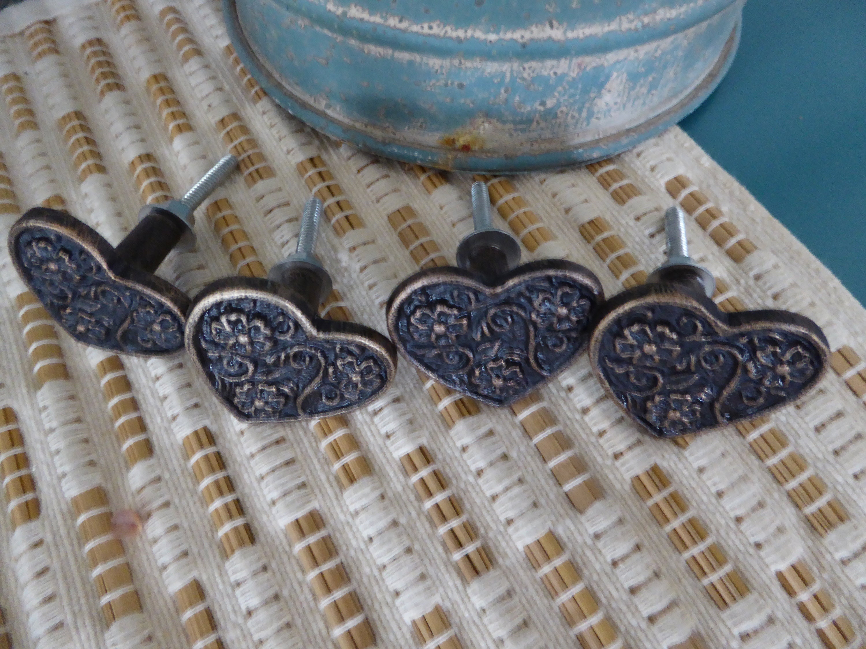 Antique Bronze Brass Metal HEART SHAPED Floral Flower Embossed Ornate ...