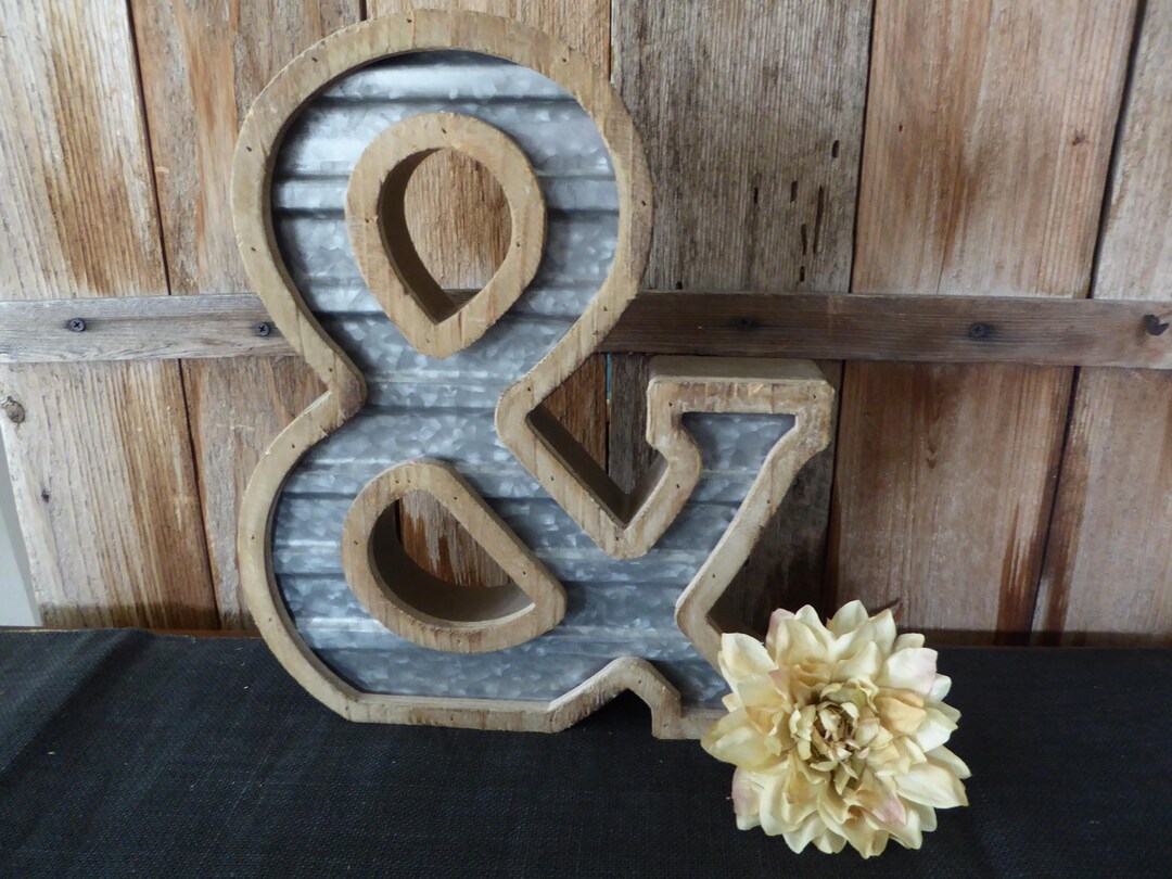 Large Wood & Corrugated Metal AMPERSAND AND Sign Symbol - Wedding Home ...