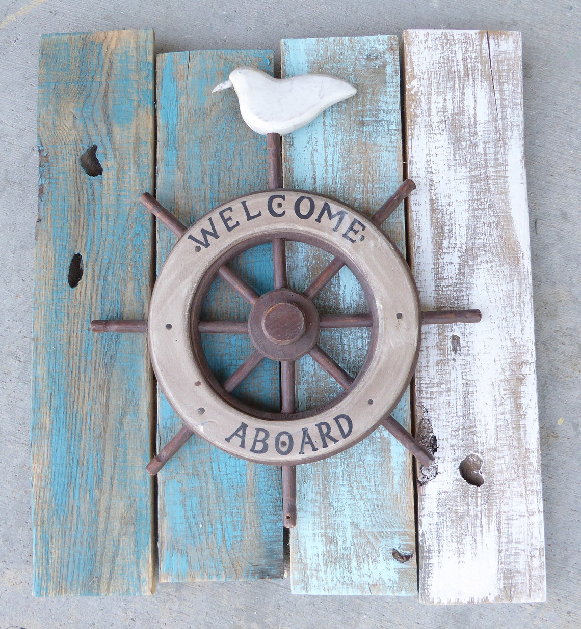 WELCOME ABOARD Sign Reclaimed Weathered Wood Sign Ship Wheel - Etsy