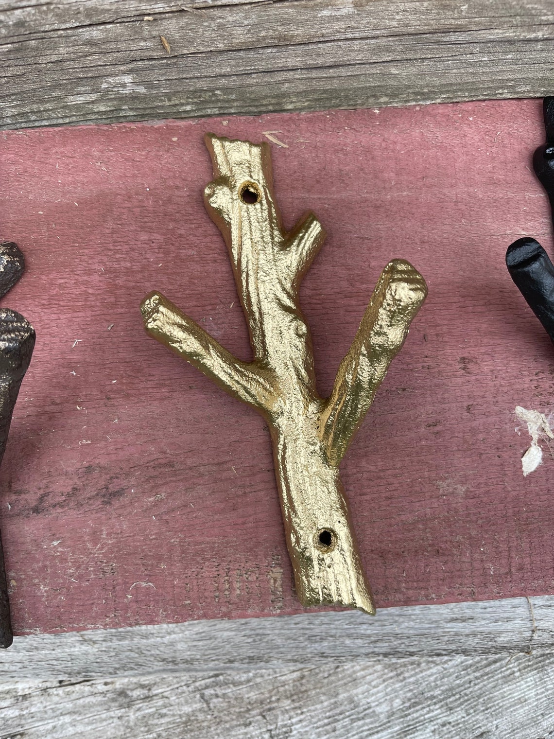 Rustic Tree Branch Wall Hook Cast Iron Metal or Gold or - Etsy