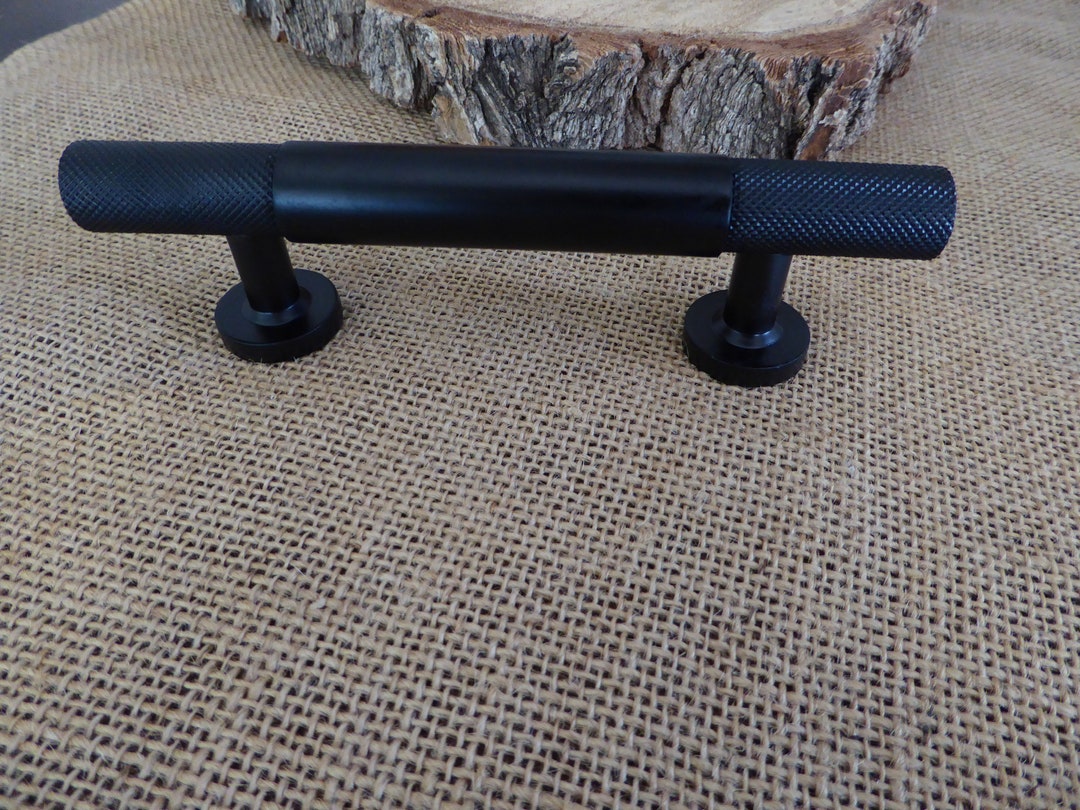 Black Knurled Tube Metal Pull Handle ~ Industrial Modern Sleek Mancave ...