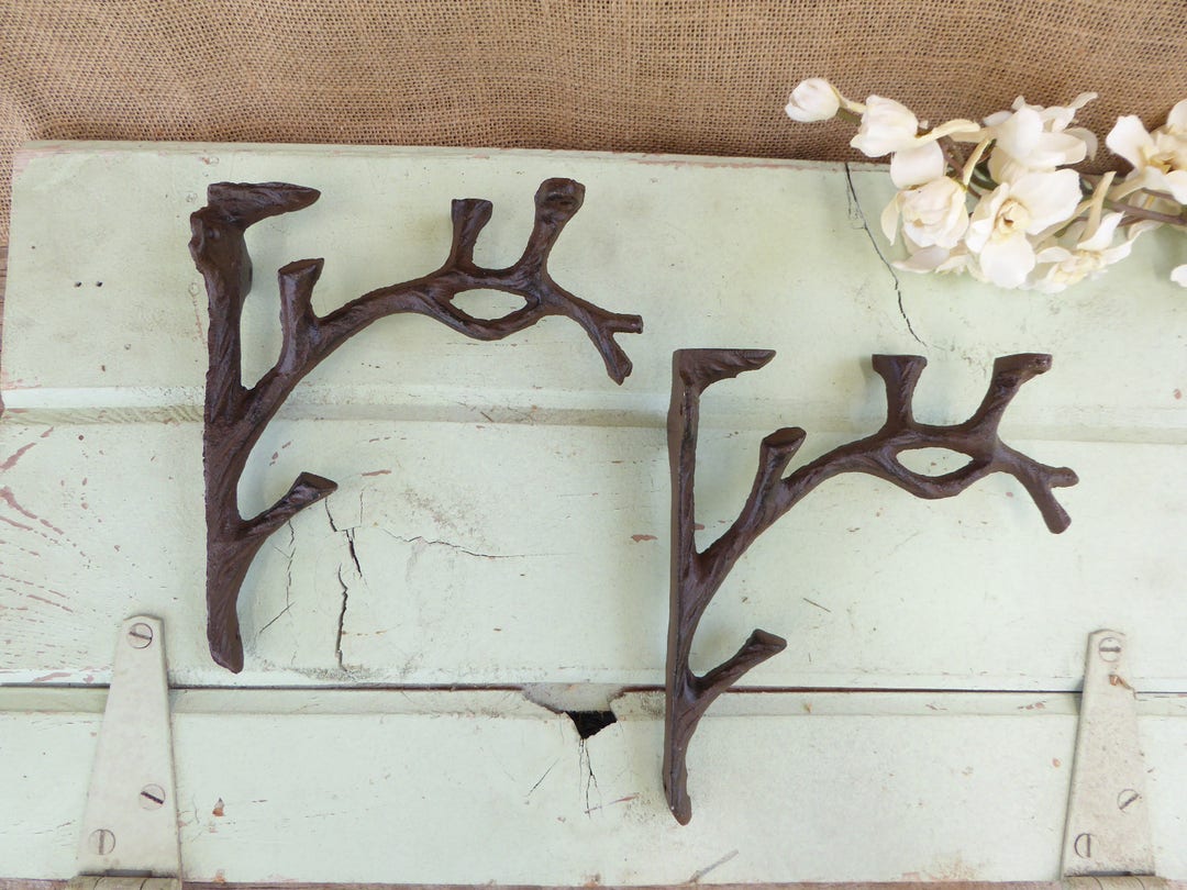 Set of 2 TREE BRANCH Brackets - Cast Iron Metal Shelf Brackets - Rustic ...