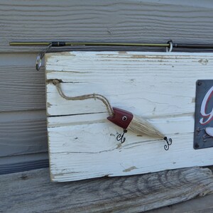 GONE FISHING Wood Sign ~ Reclaimed Barn Wood With Wood Lure Sign Wall ...