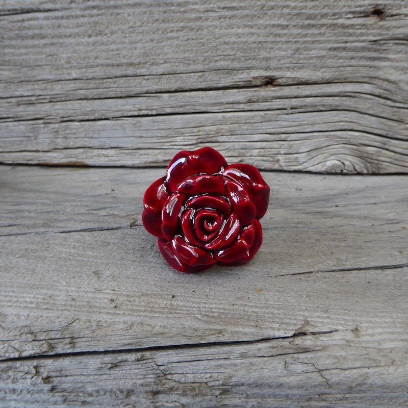 Ceramic Red Flower Knob - Etsy