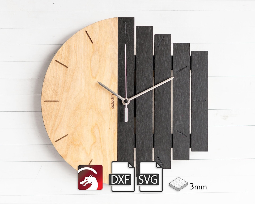 Industrial Wall Clock Laser Cut File: DIY Plywood Design (digital ...