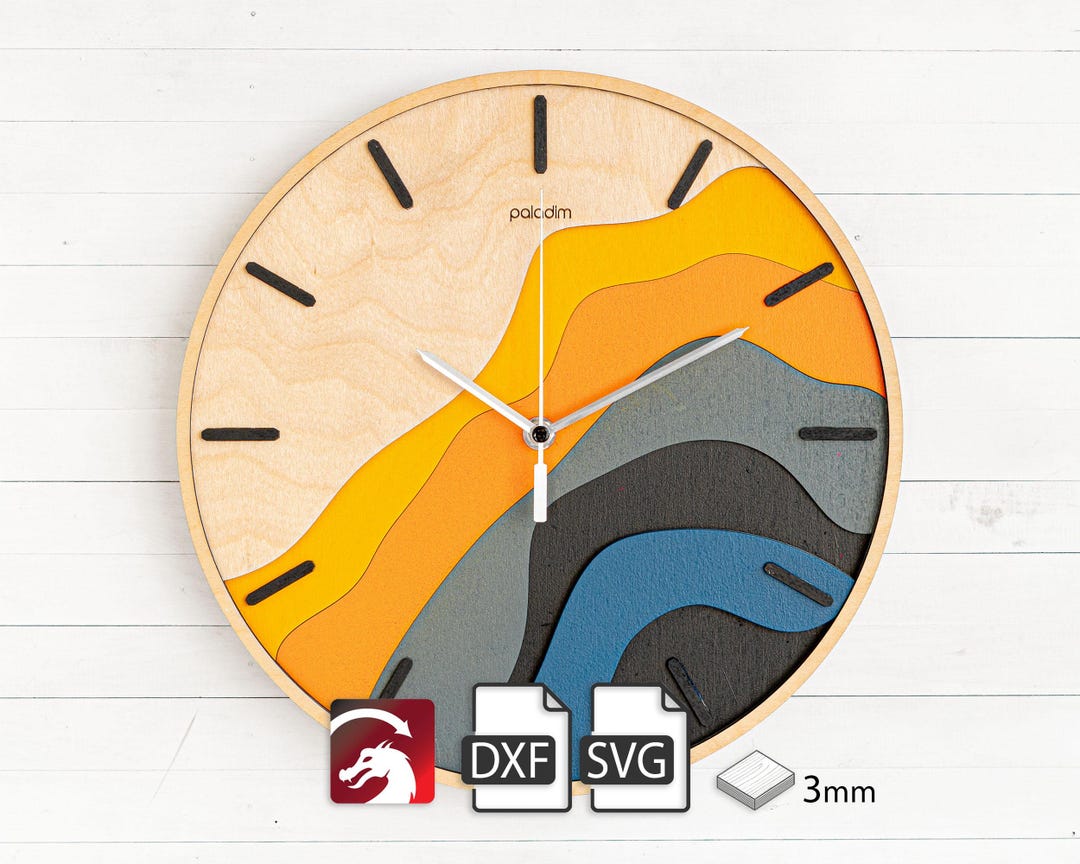 Modern Art Wall Clock, Original Digital Design - Svg, Dxf for CNC Laser ...