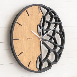 Industrial Organic Wall Clock - Made of Oak and 3D Printed Base, 30cm ...