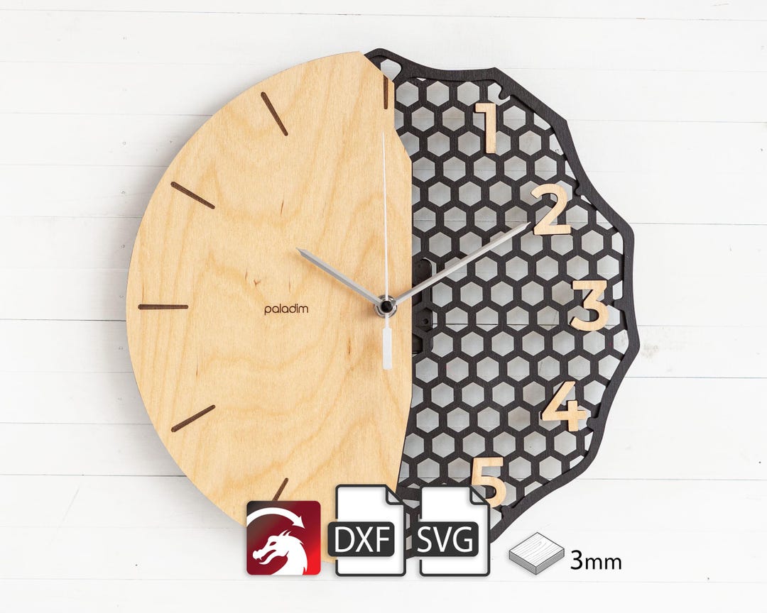 Geometric Hexagon Wall Clock, Original Digital Design - Svg, Dxf for ...