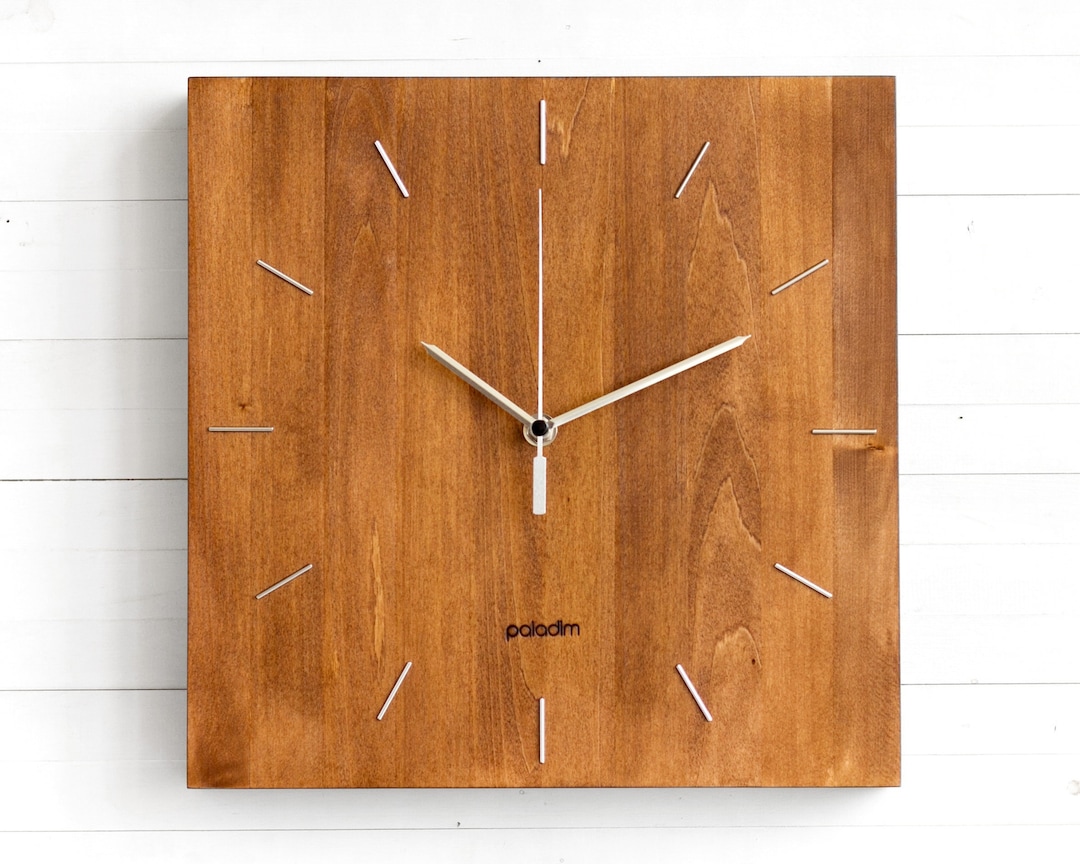 Square Wooden Wall Clock, Simple Box Design, Home Decor With Geometric ...