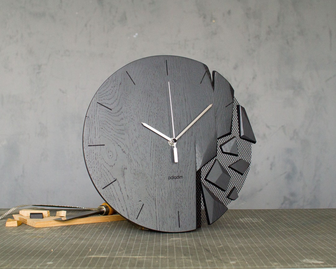 Shattered Oak Wood Wall Clock: Modern Art Timepiece (12 Inch) - Etsy