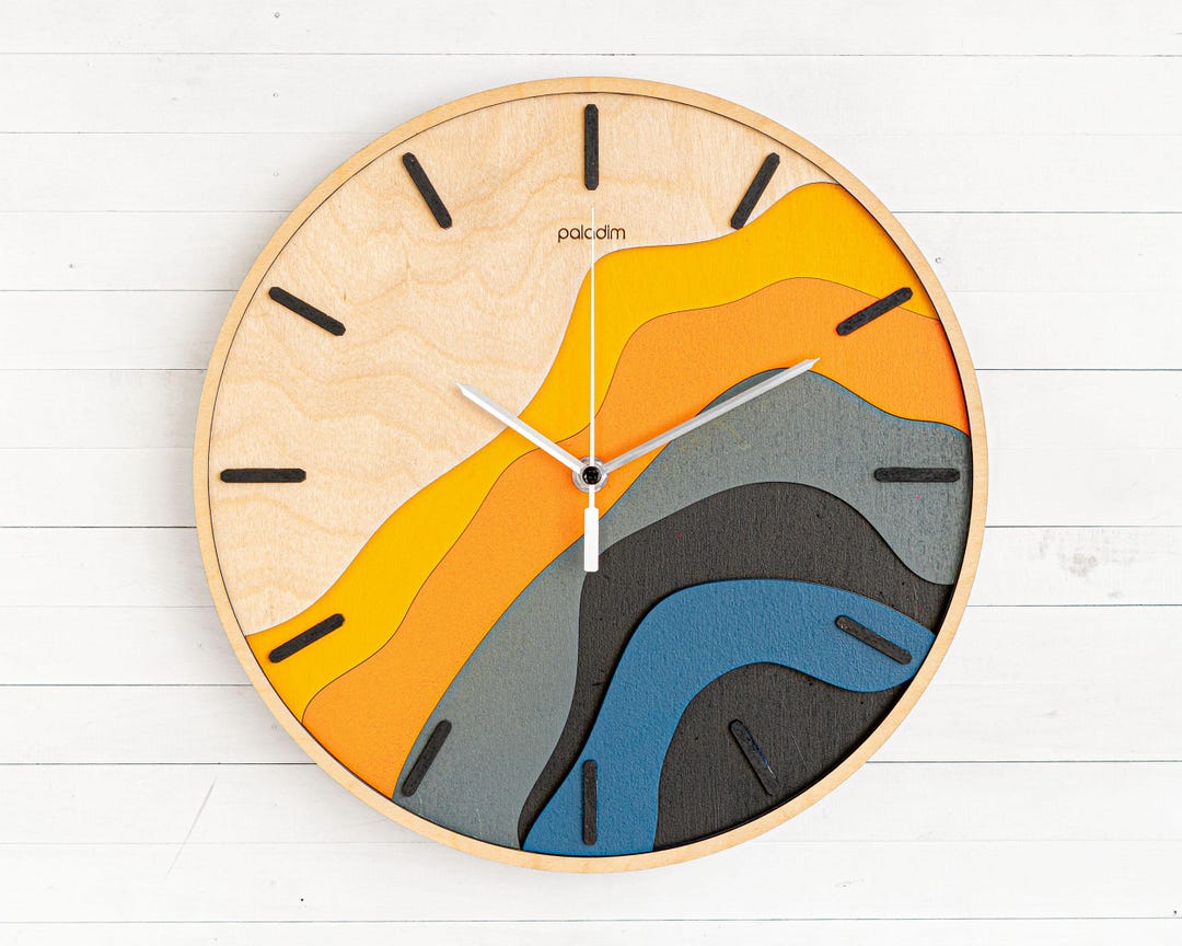 Colorful Wall Clock for Modern Interior, Wood Wall Decor, Custom Made ...