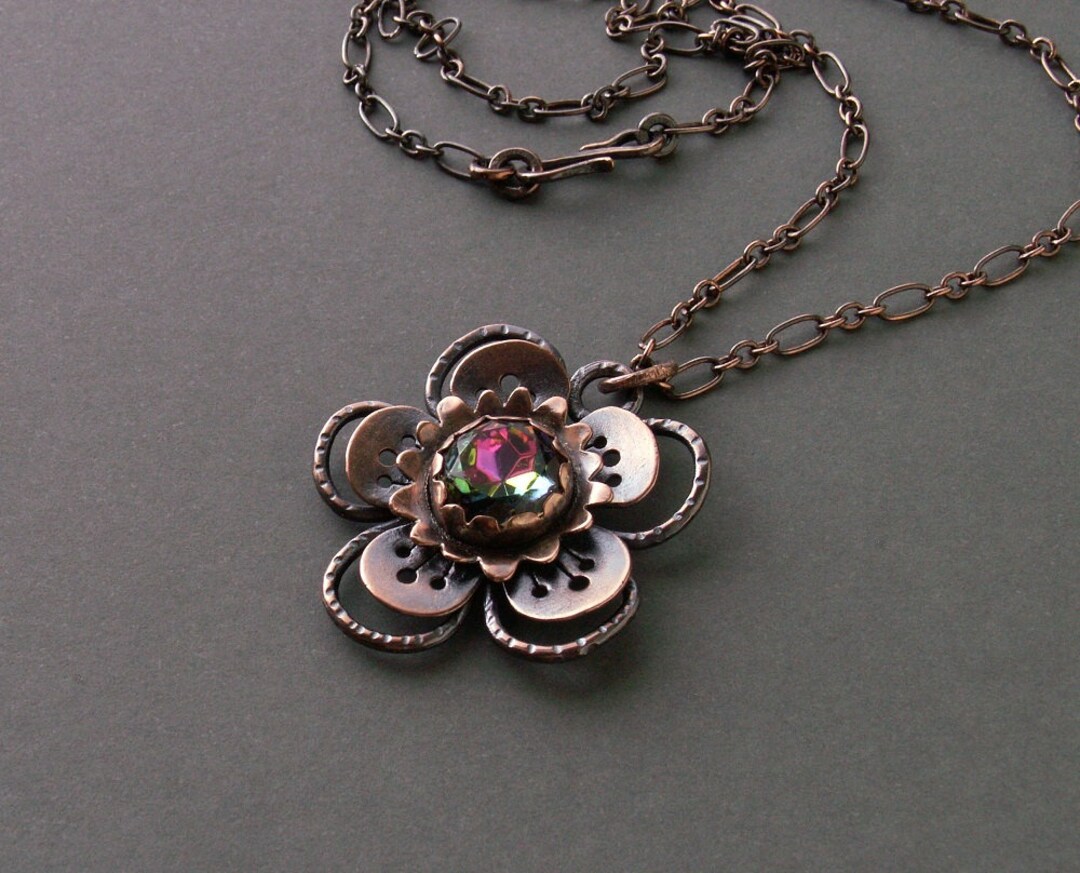 Copper Flower Necklace, Copper Flower Pendant, Flower Pendant Handmade ...
