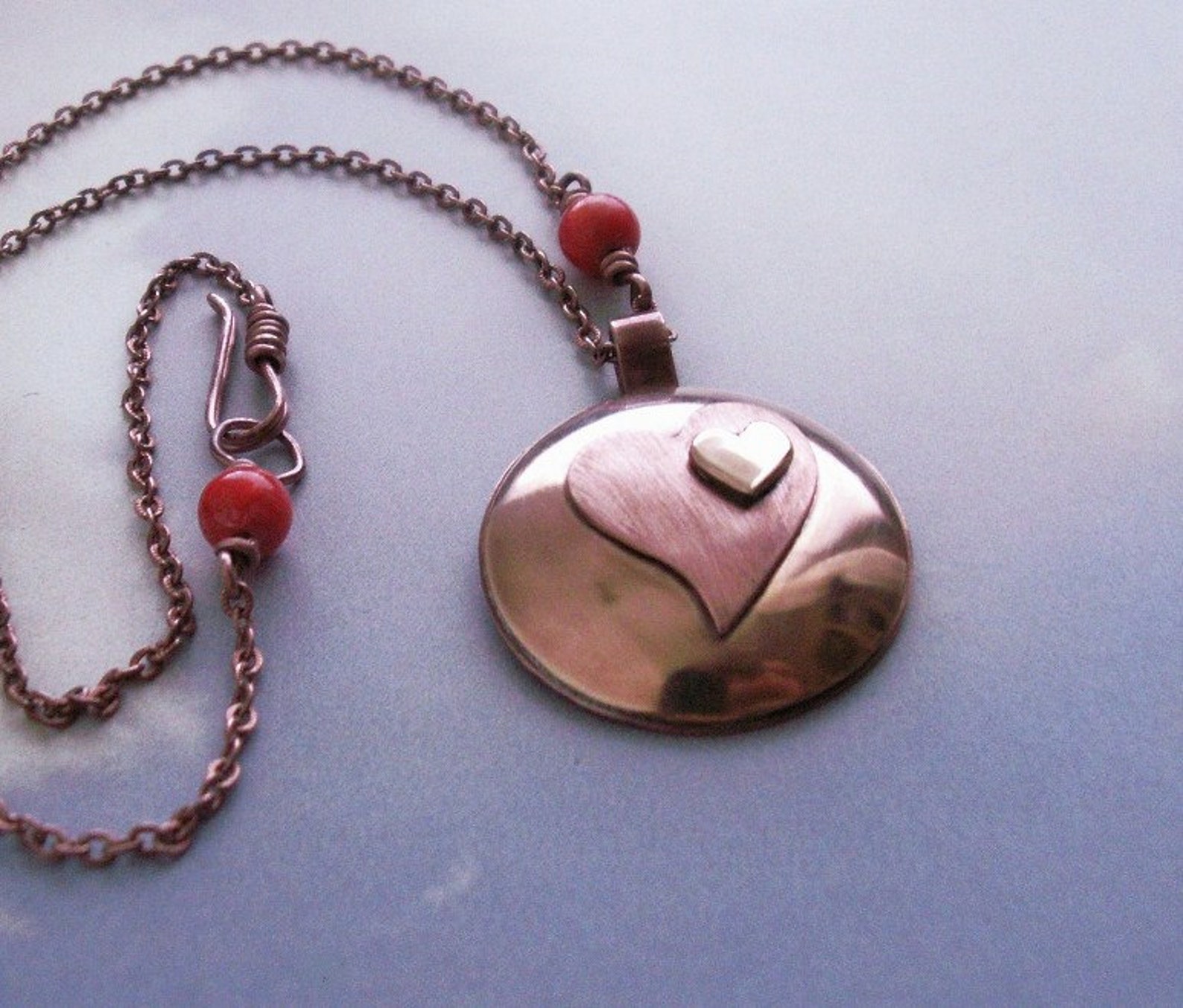 Copper Heart Pendant Handmade Copper Jewelry Two Hearts - Etsy