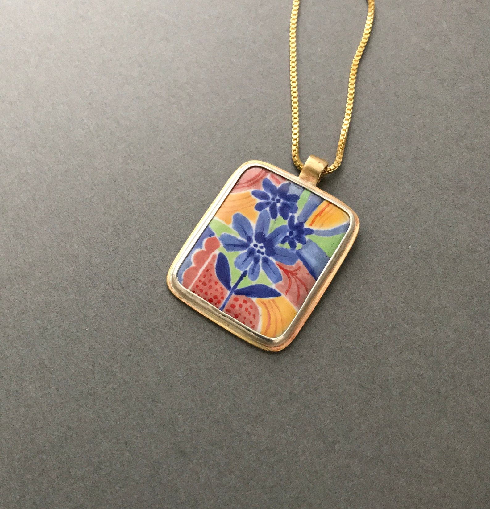Enameled Pendant With Abstract Flowers Painted in Enamel - Etsy