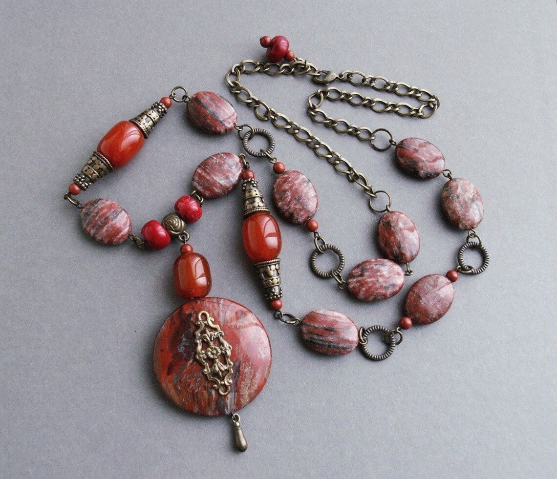 Boho Necklace Statement Necklace Long Handmade Necklace - Etsy