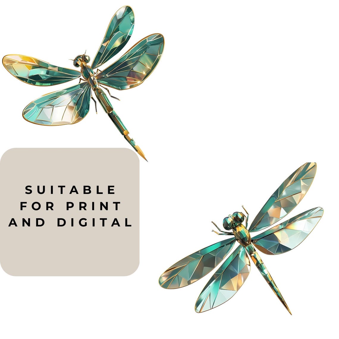 Green Crystal Dragonflies CLIPART, Transparent PNG, Instant Download, Sparkling Dragonflies, 4 ...