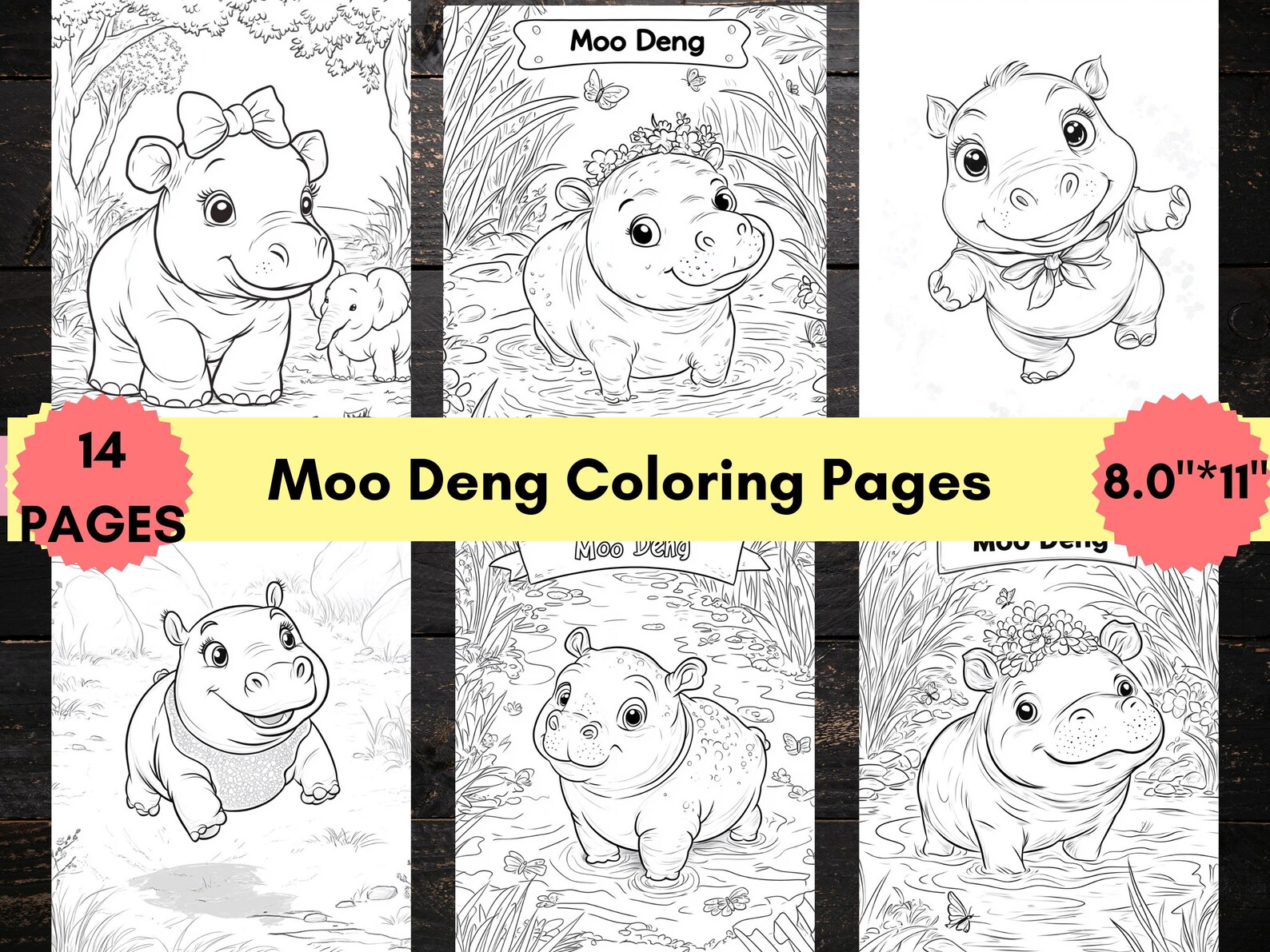 Moo Deng Coloring Pages, 14 Printable Pages, Letter Size, Cute Baby ...